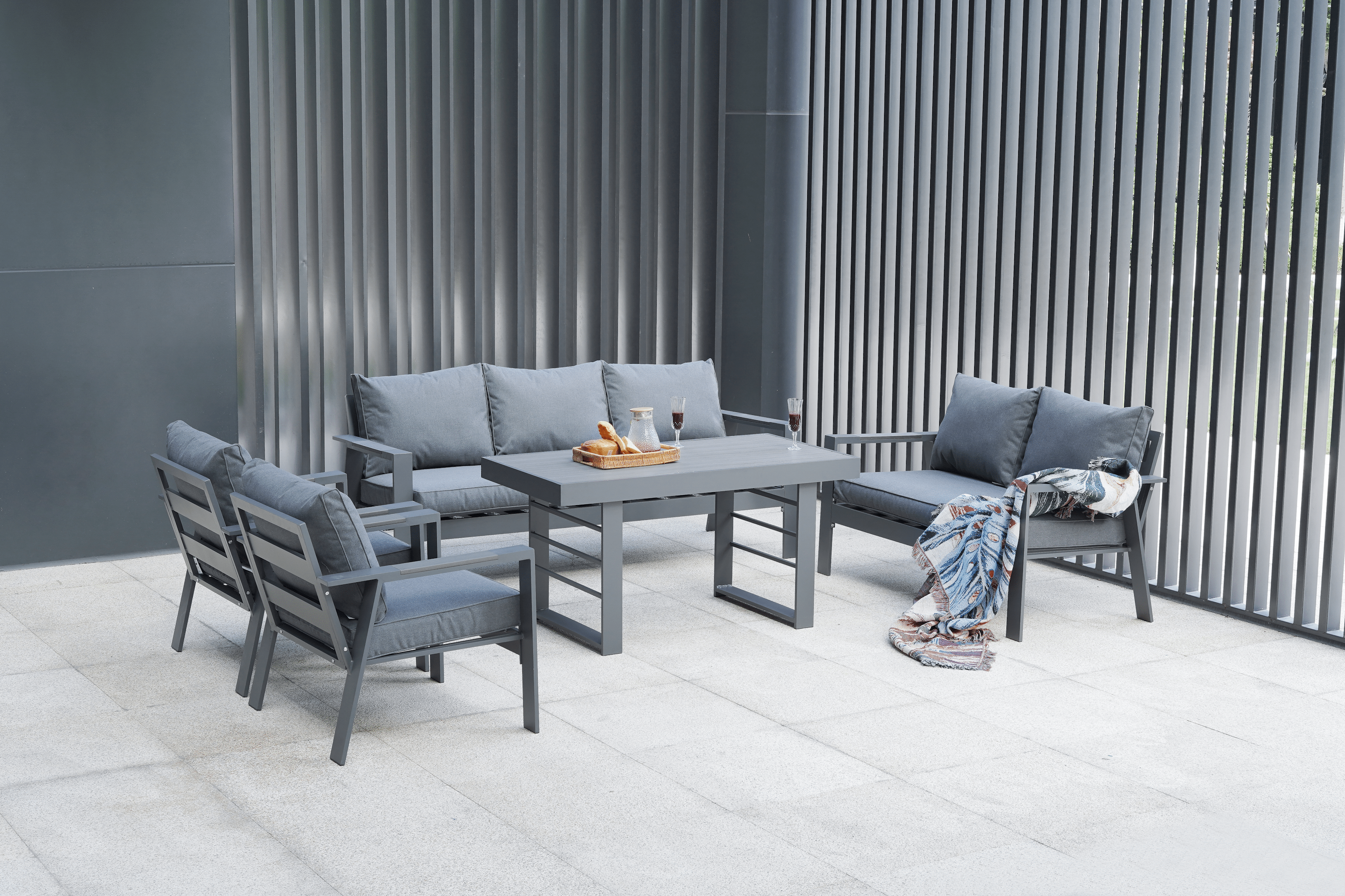 Lusso 7 Seater Aluminum Sofa Set with Dine Table Set